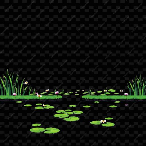 Pixel Lily Pads Water Reeds Dragonflies Pixelated Lily Pads Floating On