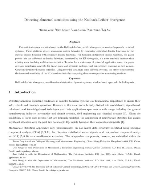 Full Article Detecting Abnormal Situations Using The Kullback Leibler Divergence