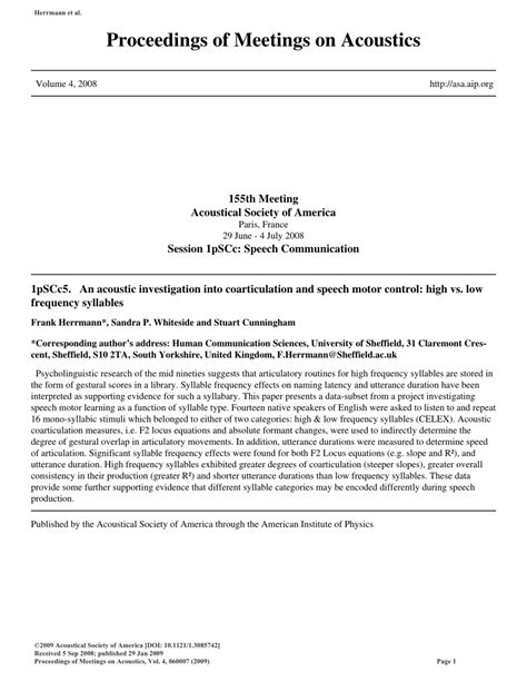 Pdf An Acoustic Investigation Into Coarticulation And Speech Motor