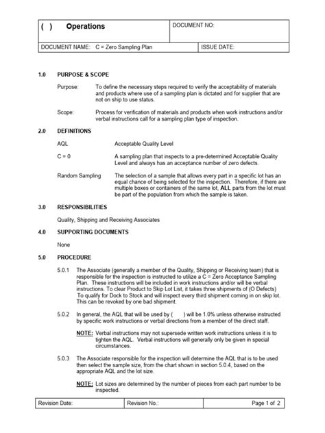 C Zero Sampling Plan Pdf