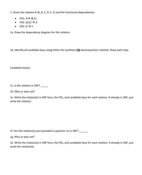 solved 1 given the relation r a b c d e f and the
