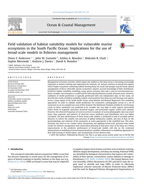 Pdf Field Validation Of Habitat Suitability Models For Vulnerable Marine Ecosystems In The