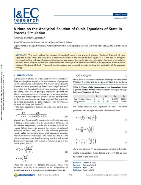 Analitic Cubic Eo S Numerical Analysis A Note On The Analytical