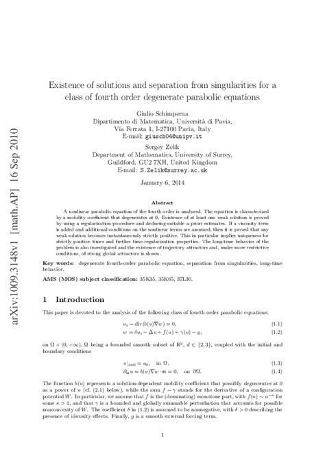 Pdf Existence Of Solutions And Separation From Singularities For A