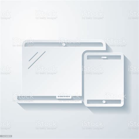 노트북 및 태블릿 Pc 빈 배경에 종이 잘라내기 효과가 있는 아이콘 3차원 형태에 대한 스톡 벡터 아트 및 기타 이미지 3차원 형태 개념 공란 Istock