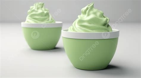 화이트 절연 컵에 부드러운 얼음 녹차 아이스크림의 만화 스타일 3d 렌더링 국자 아이스크림 만화 아이스크림 선디 배경