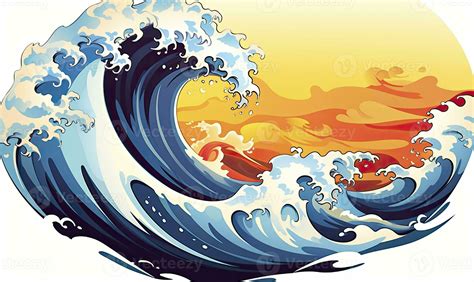 Ai Generated Ocean Wave Sun Clouds Blue Yellow Abstract Ocean Wave Ai Generated 35900369