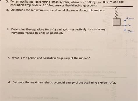 Solved 3 For An Oscillating Ideal Spring Mass System Where