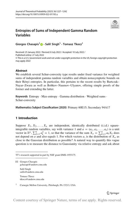 Entropies Of Sums Of Independent Gamma Random Variables