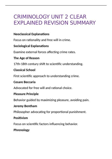 CRIMINOLOGY UNIT 2 CLEAR EXPLAINED REVISION SUMMARY - CRIMINOLOGY ...