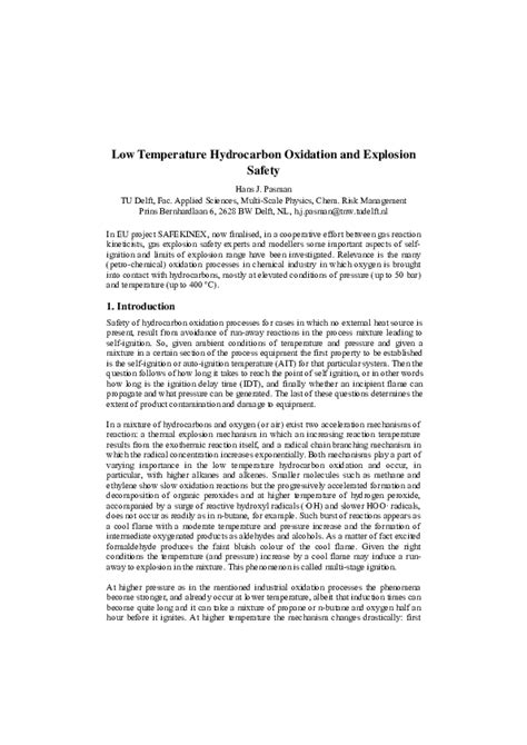 Pdf Low Temperature Hydrocarbon Oxidation And Explosion Safety