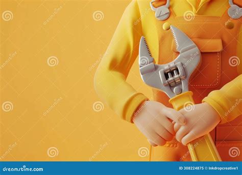3d Style Cute Cartoon Character Of A Construction Worker Holding A