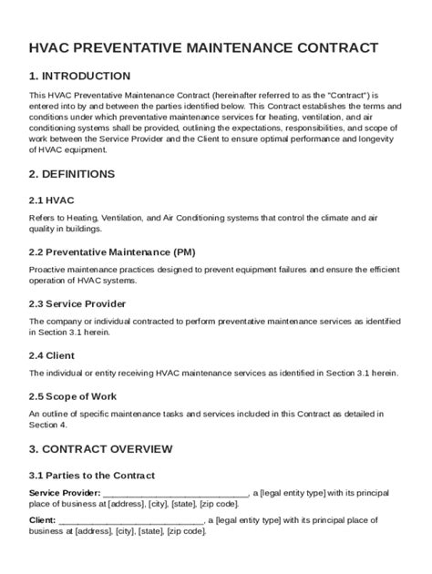 Hvac Preventative Maintenance Contract Template Fill Out And Sign Online