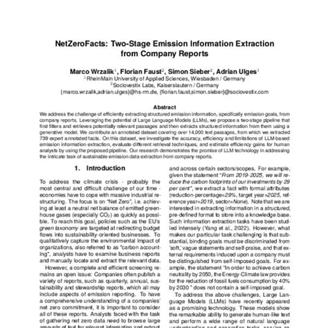 Netzerofacts Two Stage Emission Information Extraction From Company