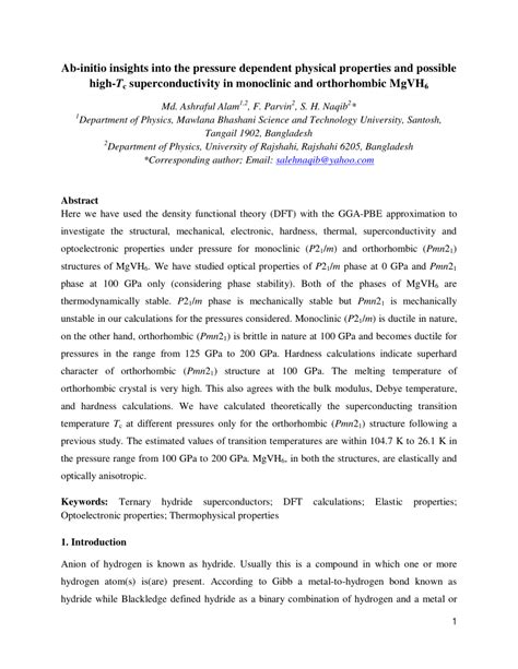 Pdf Ab Initio Insights Into The Pressure Dependent Physical