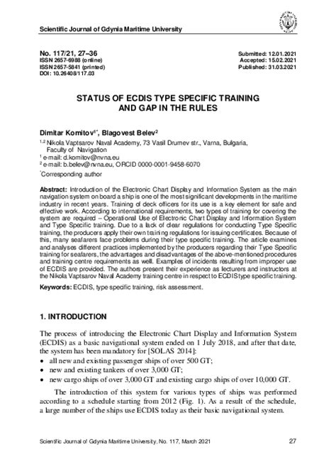 Pdf Status Of Ecdis Type Specific Training And Gap In The Rules