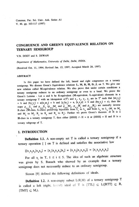 Pdf Congruence And Greens Equivalence Relation On Ternary Semigroup