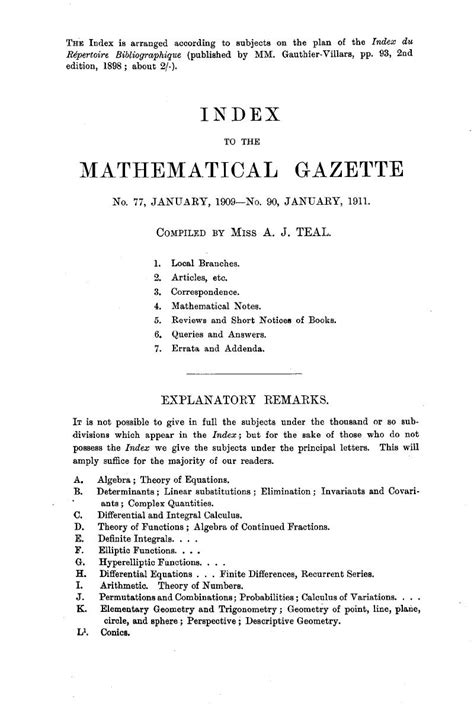 Index To The Mathematical Gazette The Mathematical Gazette Cambridge Core