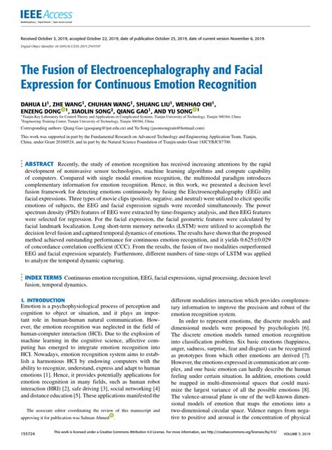Pdf The Fusion Of Electroencephalography And Facial Expression For