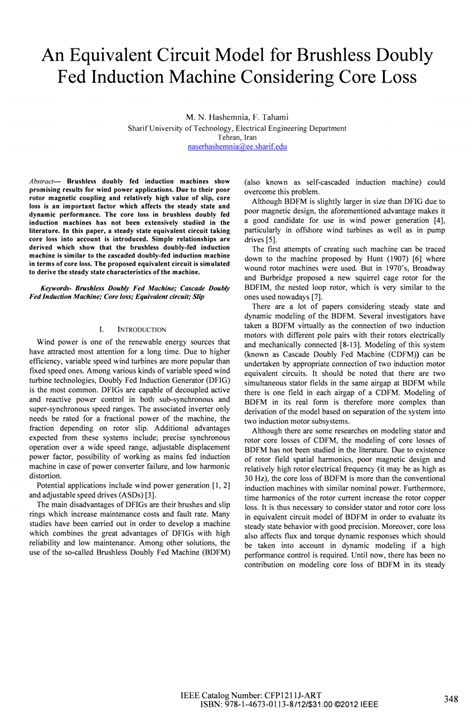 Pdf An Equivalent Circuit Model For Brushless Doubly Fed Induction Machine Considering Core Loss
