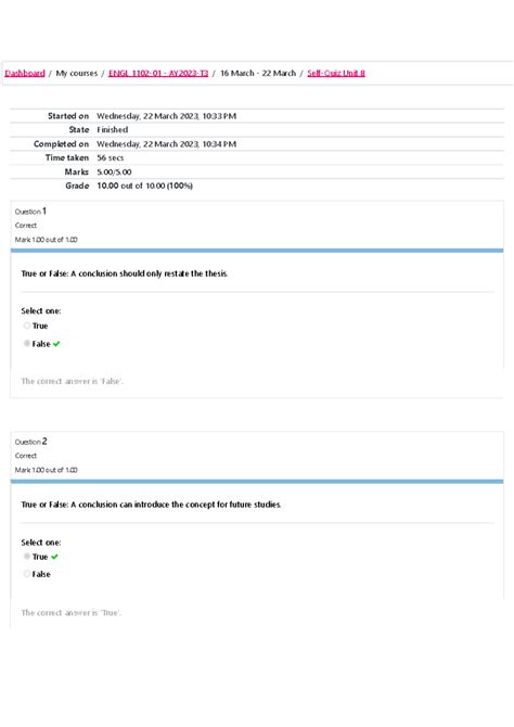 Self Quiz Unit 8 Attempt Review Started On Wednesday 22 March 2023 10 33 Pm State Finished