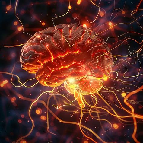 3d Rendered Photo Of Realistic Human Brain Showing Firing Neurons And Nerve Extensions Premium