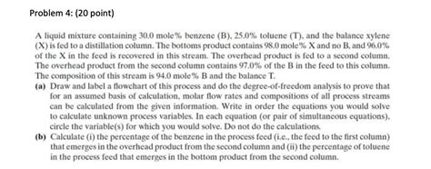 Solved A Liquid Mixture Containing Mole Benzene B Chegg