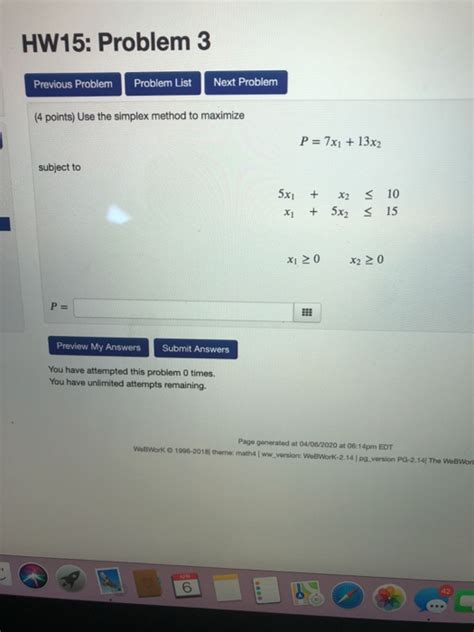 Solved Hw15 Problem 3 Previous Problem Problem List Next