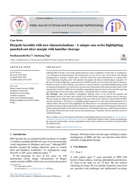 Pdf Herpetic Keratitis With New Characterisations A Unique Case