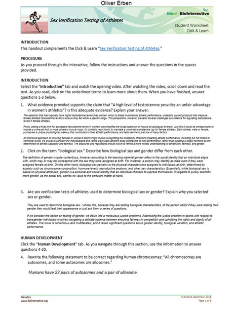 Sexverification Studentws Pdf Luteinizing Hormone Testosterone