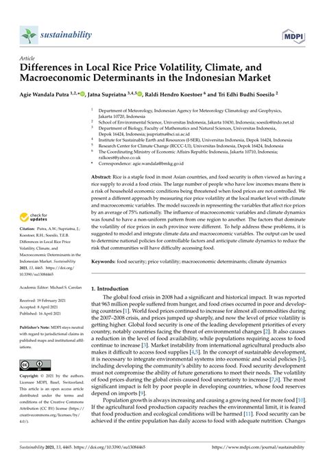 Pdf Differences In Local Rice Price Volatility Climate And Macroeconomic Determinants In The