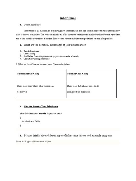 Java Inheritance Possible Questions And Answers Pdf Inheritance