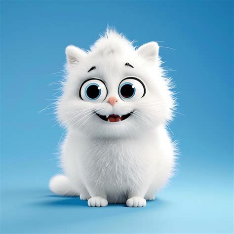 8 Captivating White Cat In 3d Cel Animation Isolated On Blue Background With A Cheerful