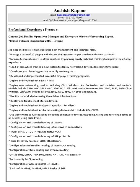 Aashish Kapoor Resume Pdf Network Switch Wireless Lan