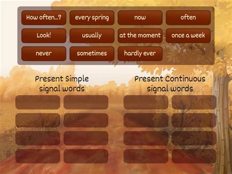 Present Simple Signal Words Vs Present Continuous Signal Words Group Sort