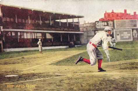“hit And Run” Early Baseball Postcard I Love The Close Up View Of