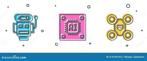 Set Robot Low Battery Charge Processor With Microcircuits Cpu And