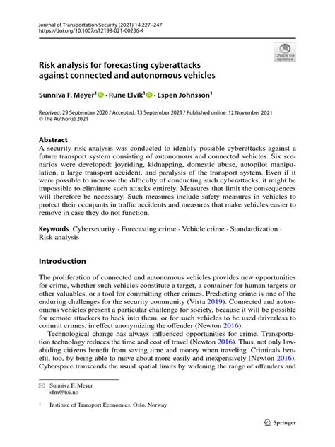 Risk Analysis For Forecasting Cyberattacks Against Connected And Autonomous Vehicles Pdf