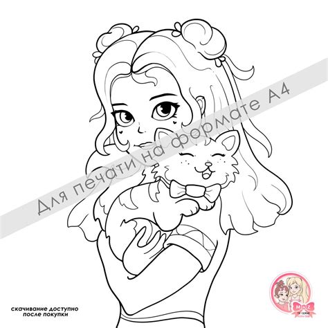 Раскраска Девочка с кошечкой Mandz скачать на Wildberries Цифровой