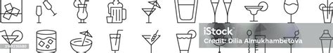 Bundle Of Linear Symbols Of Various Beverages Editable Stroke Linear Symbol For Web Sites