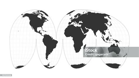 Map Of The World Goodes Interrupted Mollweide Projection Globe With Latitude And Longitude Net