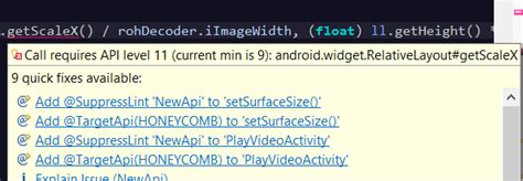 eclipse android lint newapi check still fails despite suppression