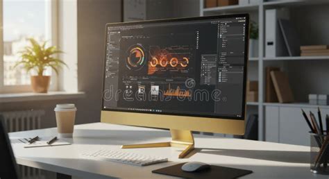 Modern Office Setup with Data Analysis Dashboard on Computer Screen Stock Photo - Image of home ...