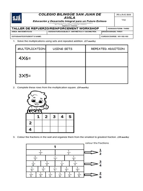 1º Math Reinforcement Workshop Pdf
