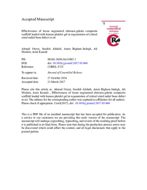 Pdf Effectiveness Of Tissue Engineered Chitosan Gelatin Composite Scaffold Loaded With Human
