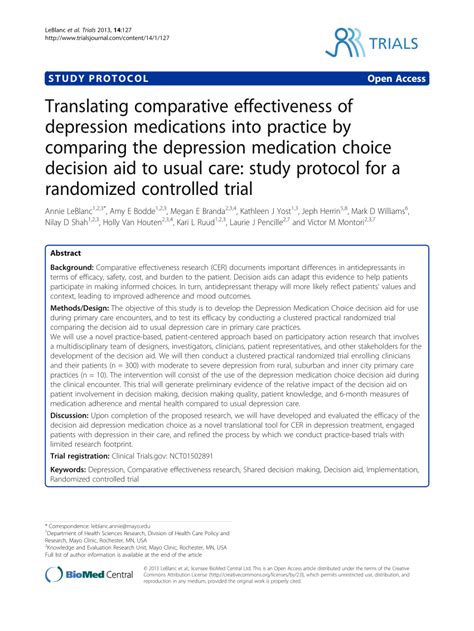 Pdf Translating Comparative Effectiveness Of Depression Medications