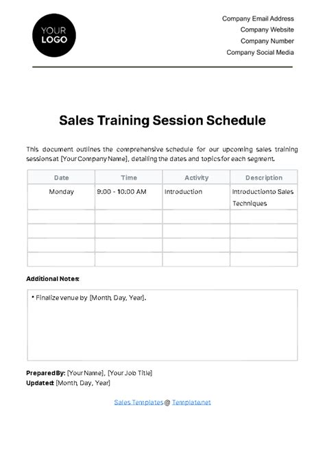 Free Sales Training Session Schedule Template To Edit Online