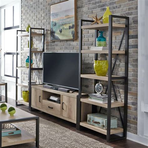 Sun Valley Entertainment Center With Piers Light Brown Metal Side