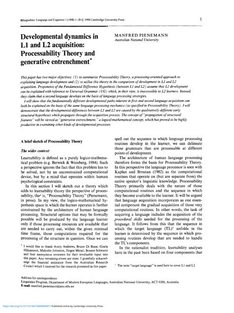 5 Developmental Dynamics In L1 And L2 Acquisition Processability Theory And Generative