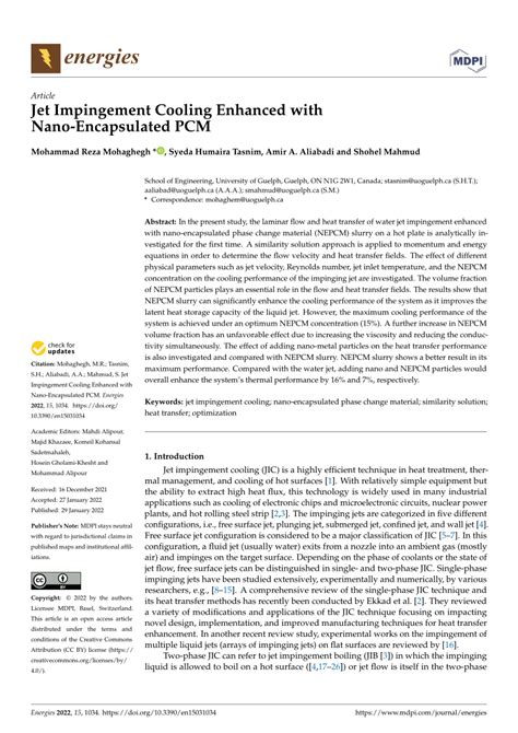Pdf Jet Impingement Cooling Enhanced With Nano Encapsulated Pcm